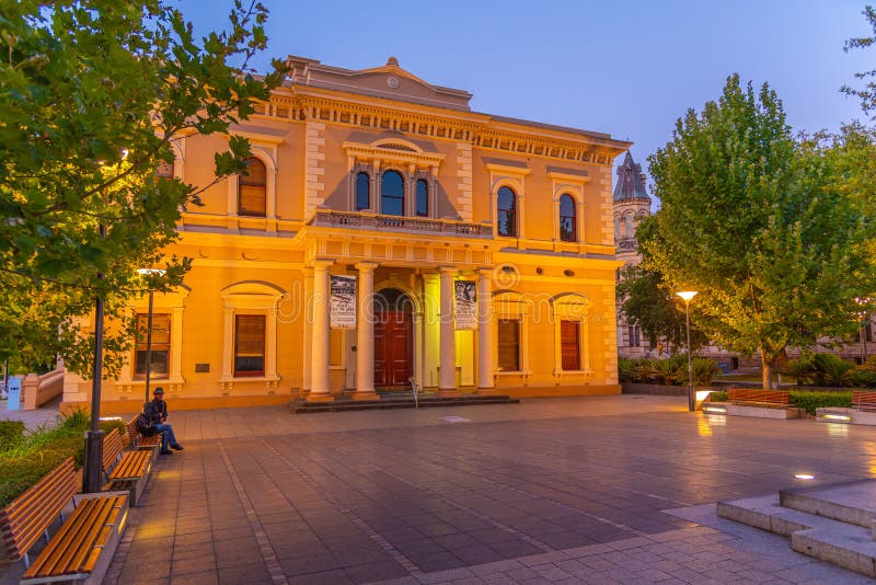 ADELAIDE, AUSTRALIA, JANUARY 6, 2020: Night View of Writers SA Building ...