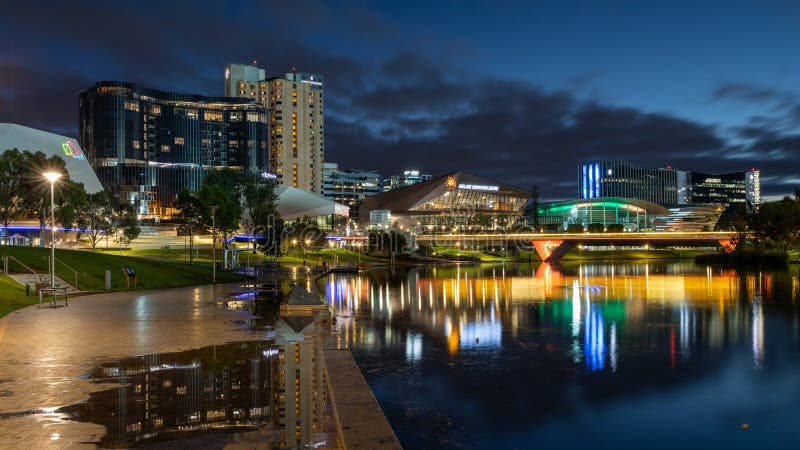 The Adelaide City at Night with the River Torrens in the Foreground in ...