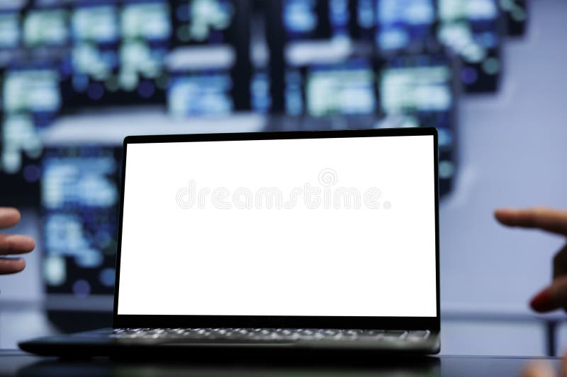 Adept Colleagues Using Mock Up Laptop Stock Image - Image of ...