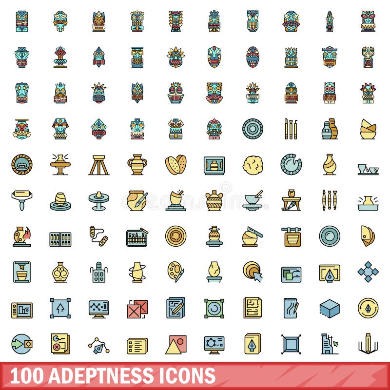 100 Adeptness Icons Set, Color Line Style Stock Illustration ...