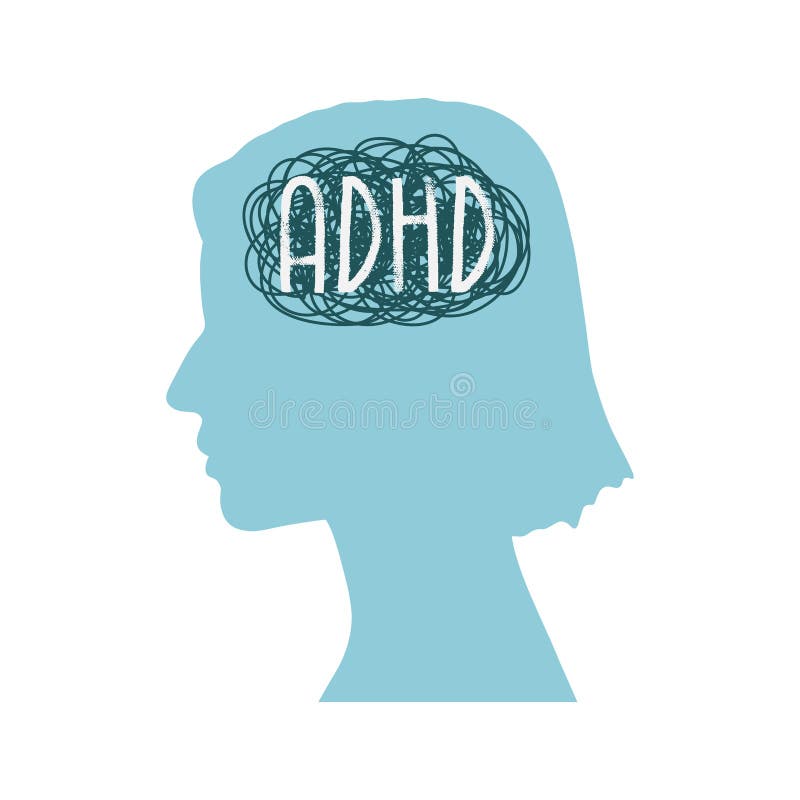 ADHD Attention Disorder Vector Illustration of Humans Head Silhouette ...