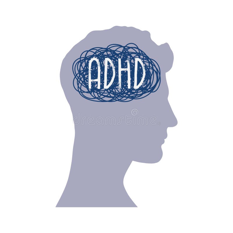 ADHD Attention Disorder Vector Illustration of Humans Head Silhouette ...