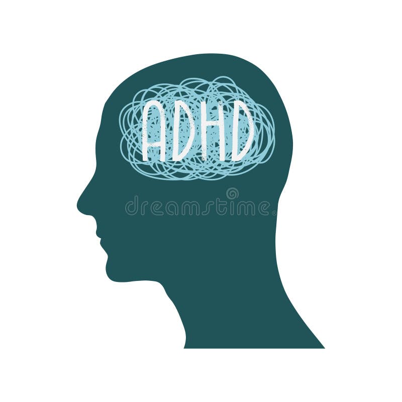 ADHD Attention Disorder Vector Illustration of Humans Head Silhouette ...
