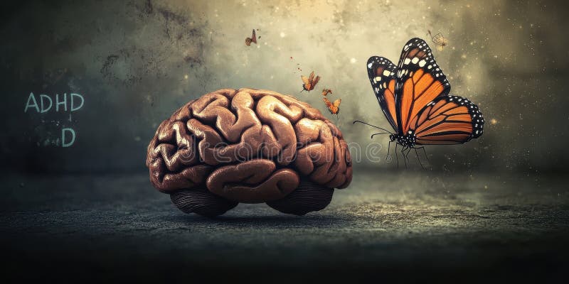 ADHD Brain with Butterfly Illustration Stock Illustration - Illustration of brain, health: 395796594