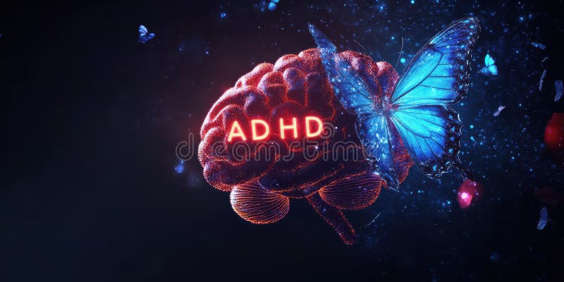 ADHD Brain with Butterfly Illustration Stock Image - Image of ...