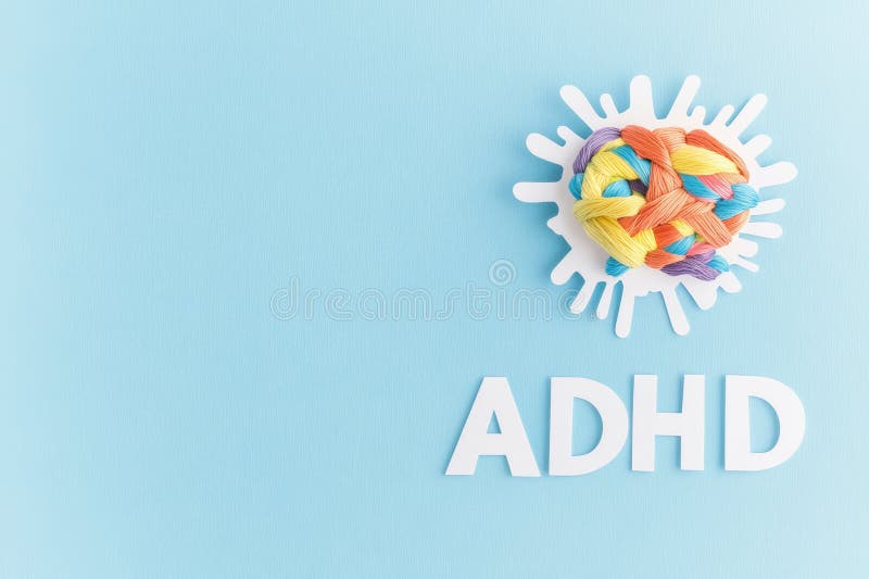 Adhd Concept Colorful Tangled String Ball Blue Background Stock Photos ...