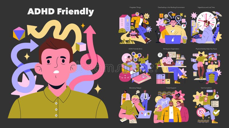 ADHD Friendly. Flat Vector Illustration Stock Vector - Illustration of ...