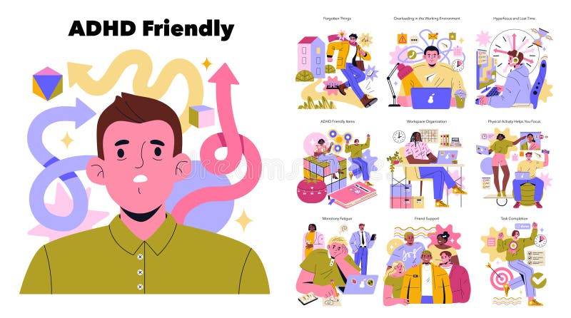 ADHD Friendly. Flat Vector Illustration Stock Vector - Illustration of ...