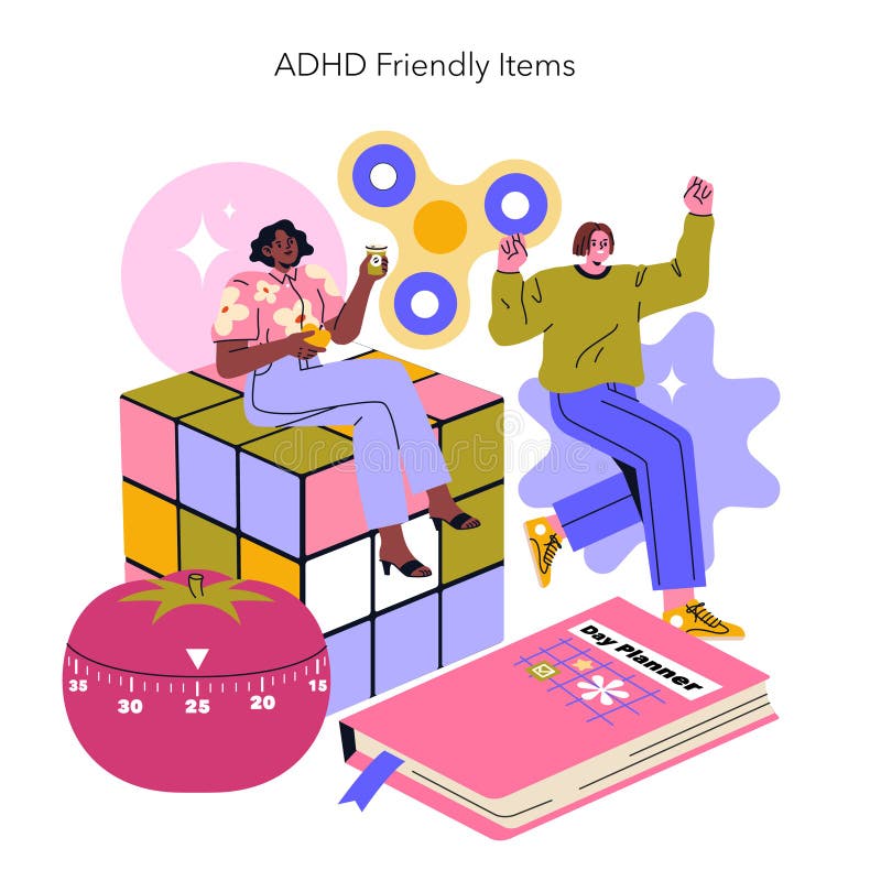 ADHD Friendly. Flat Vector Illustration Stock Vector - Illustration of ...