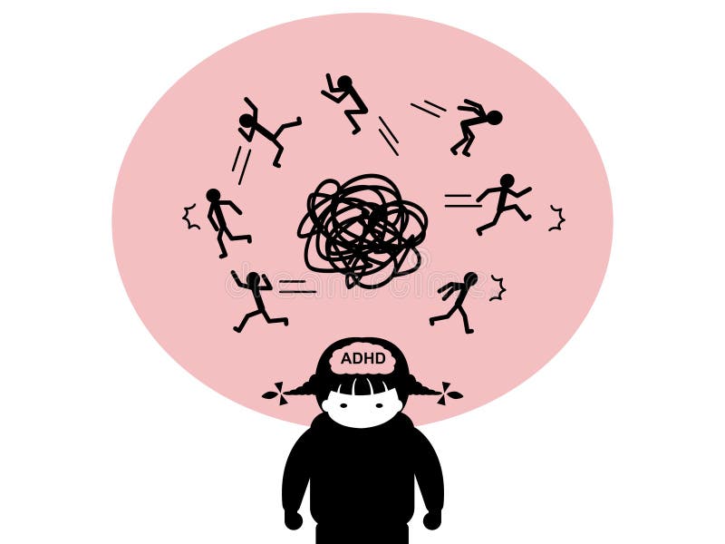 ADHD Kid with Emotion in Her Mine, Flat Vector Illustration Stock ...