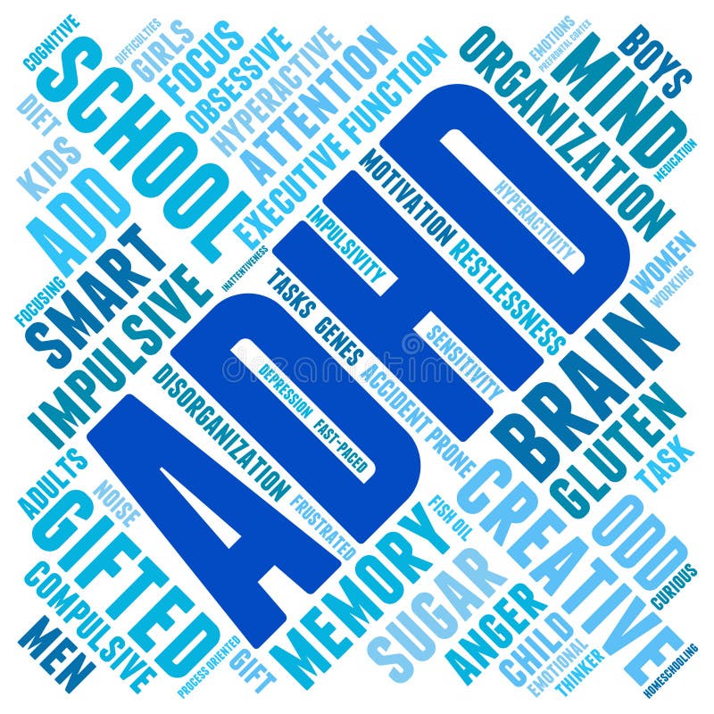 Adhd Word On Magnifying Glass And Human Brain Stock Illustration ...