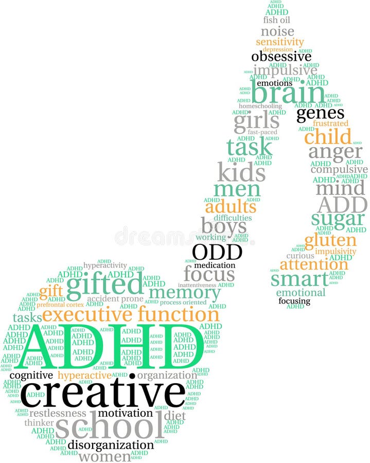 ADHD Word Cloud stock illustration. Illustration of fast - 103138527