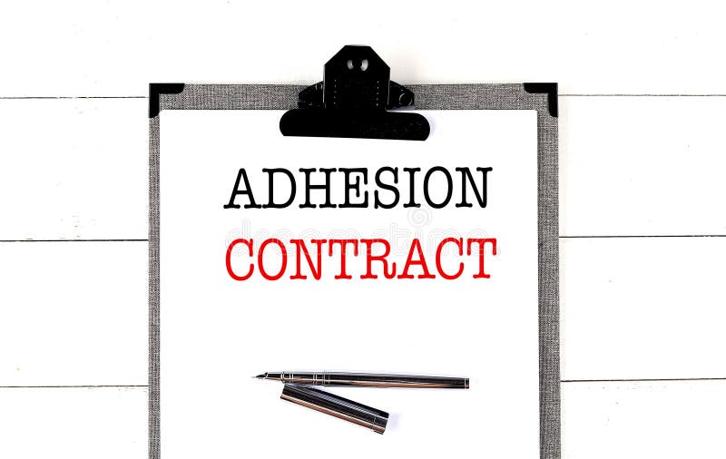 ADHESION CONTRACT Text on Clipboard on White Background Stock Image ...