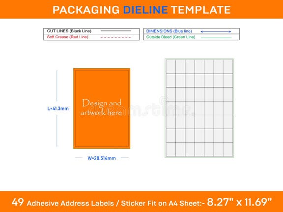 49 Adhesive Address Labels Dieline Template 28.514 X 41 Stock Vector ...