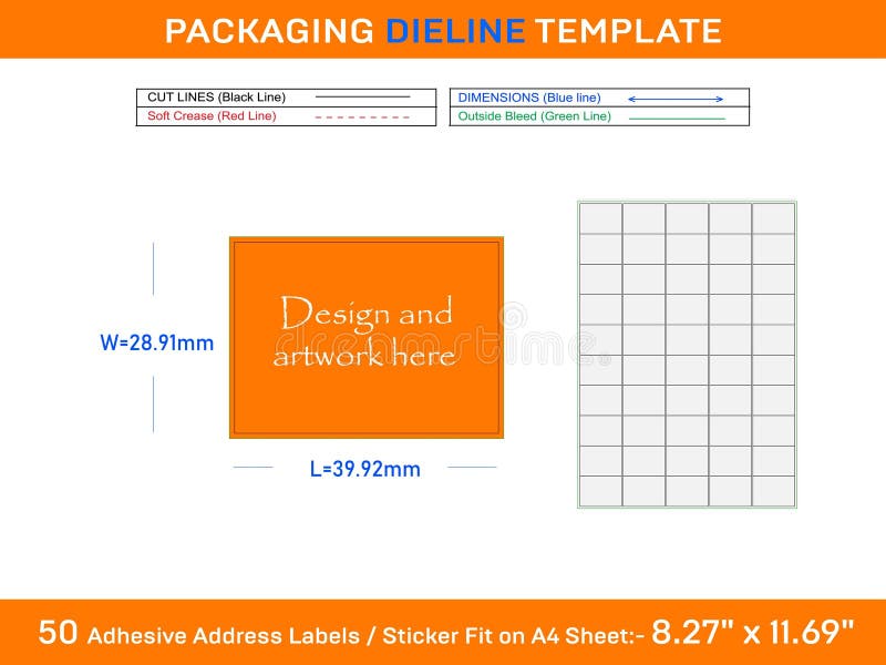 50 Adhesive Address Labels Dieline Template 39.92 X 28 Stock Vector ...
