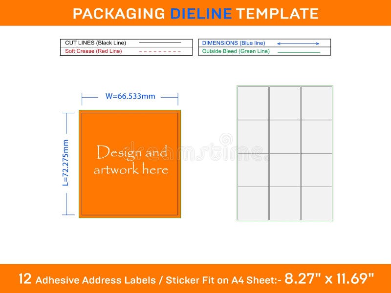 12 Adhesive Address Labels Dieline Template 72.275 X 66 Stock Vector ...