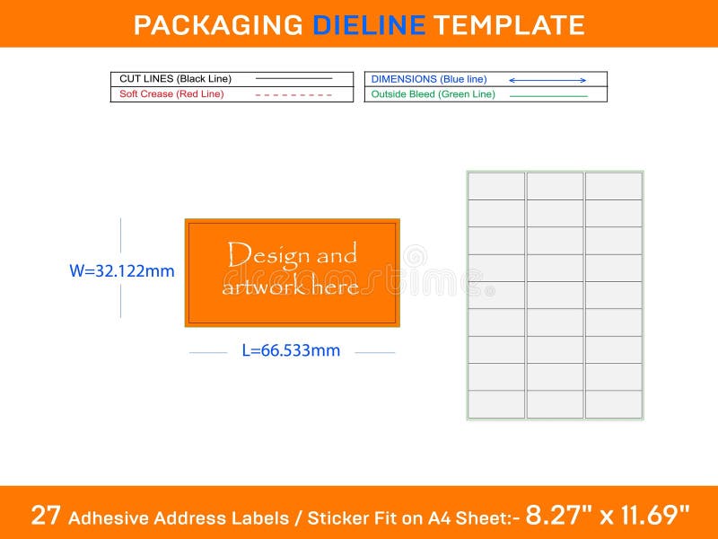 27 Adhesive Address Labels Die Line Template 66.533 X 32 Stock Vector ...