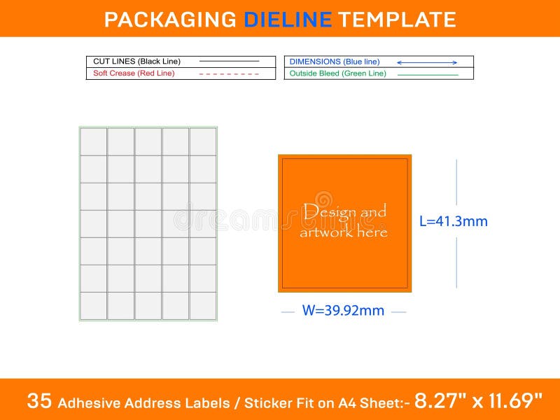 35 Adhesive Address Labels Dieline Template 41.3 X 39 Stock Vector ...