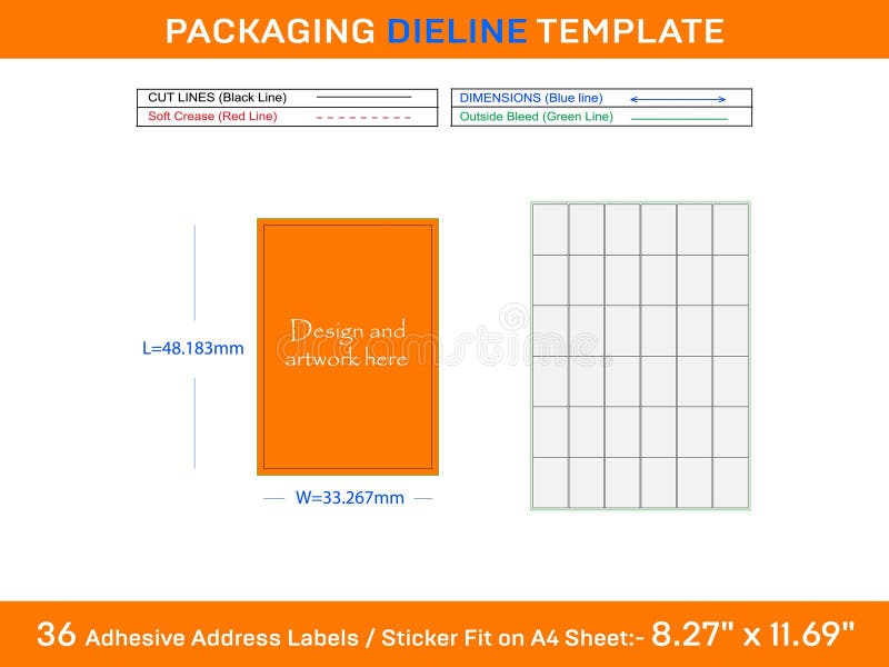 36 Adhesive Address Labels Dieline Template 48.183 X 33 Stock Vector ...