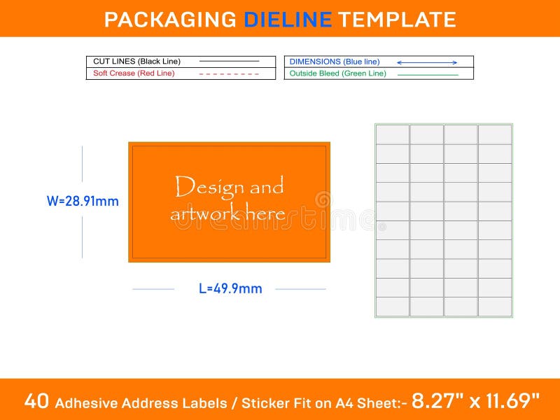 40 Adhesive Address Labels Dieline Template 49.9 X 28 Stock Vector ...