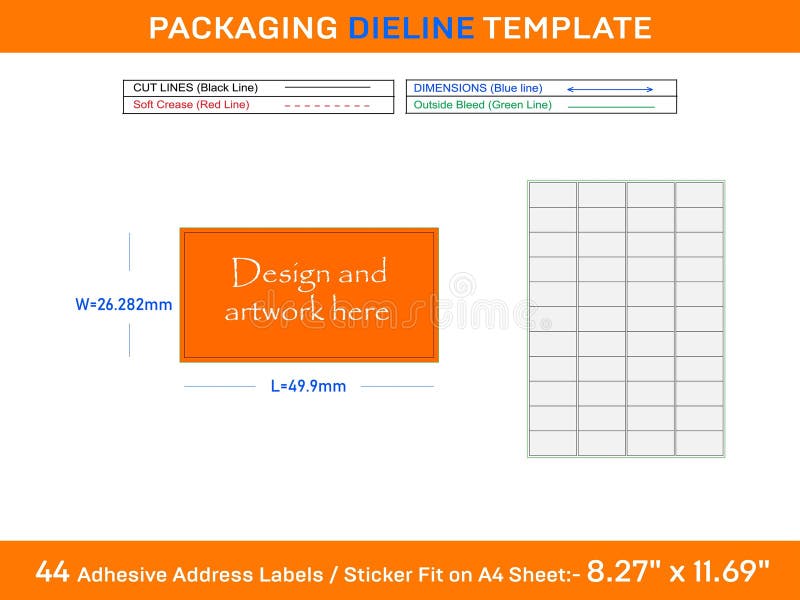 44 Adhesive Address Labels Dieline Template 49.9 X 26 Stock Vector ...