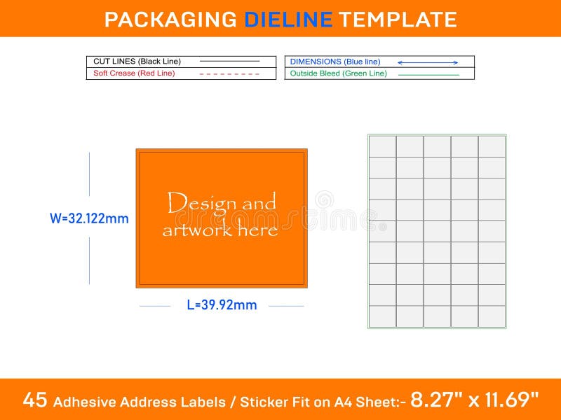 45 Adhesive Address Labels Dieline Template 39.92 X 32 Stock Vector ...