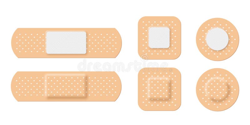 Adhesive Bandage Set of Rectangle, Square and Round Shapes Vector ...