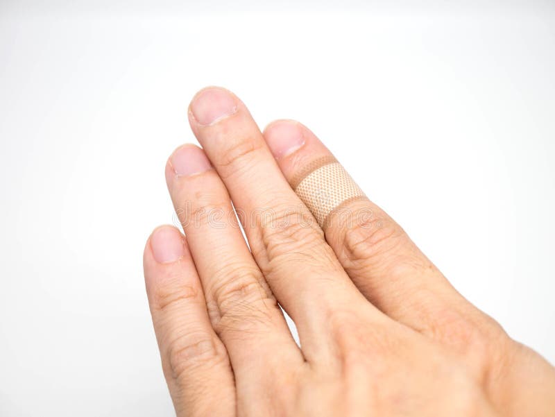 Adhesive Healing Plaster on Asian Man Finger Stock Image - Image of ...