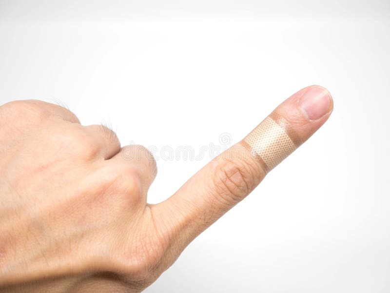 Adhesive Healing Plaster on Asian Man Finger Stock Image - Image of ...