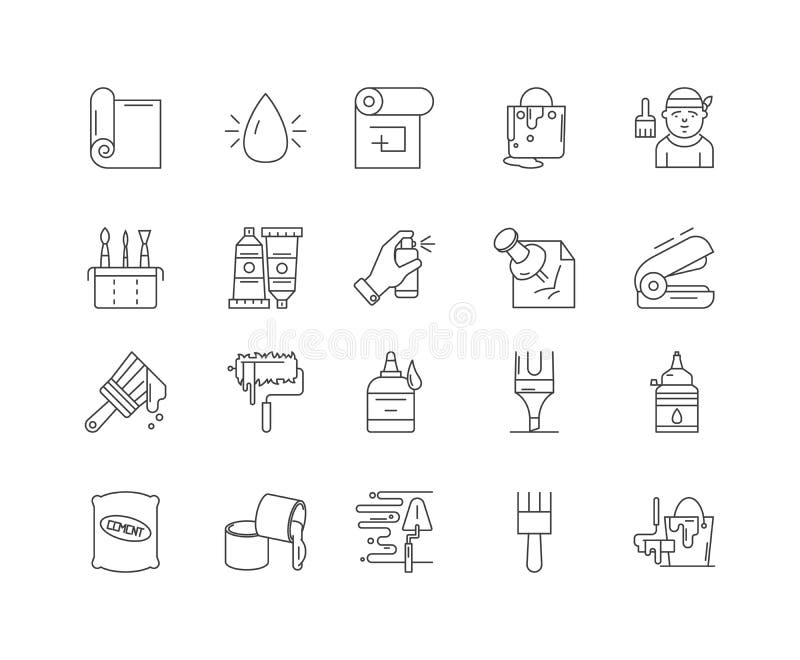Adhesive Line Vector Icons and Signs. Glue, Paste, Clamp, Sealant, Gum ...