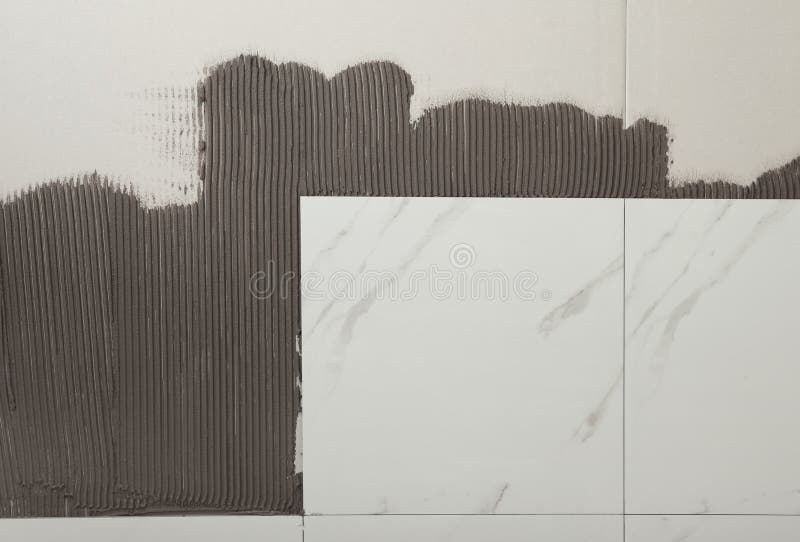 Adhesive Mix and Ceramic Tiles on Wall, Top View Stock Photo - Image of ...