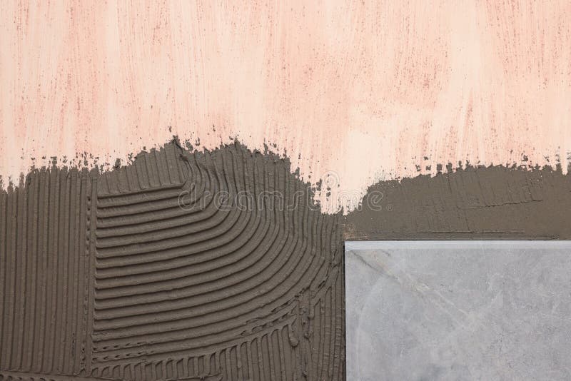 Adhesive Mix and Tile on Wall, Closeup Stock Image - Image of concrete ...