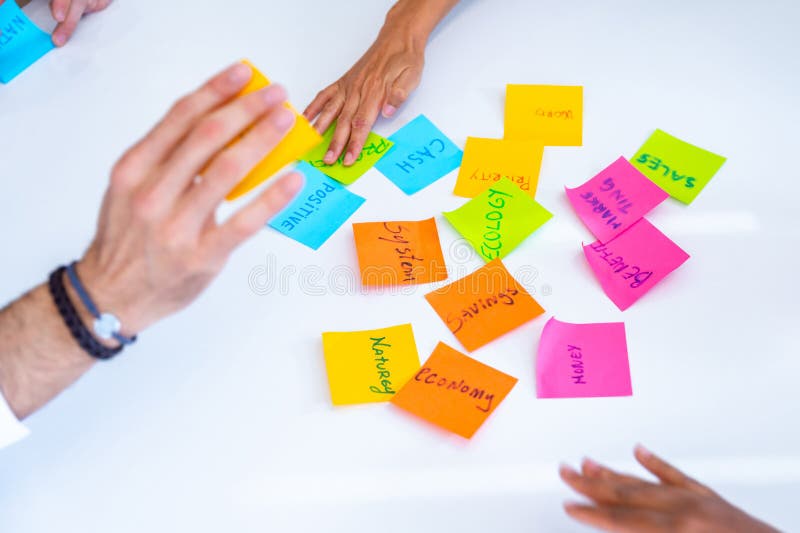 Adhesive Notes with Ideas in a Table of a Coworking Stock Image - Image ...
