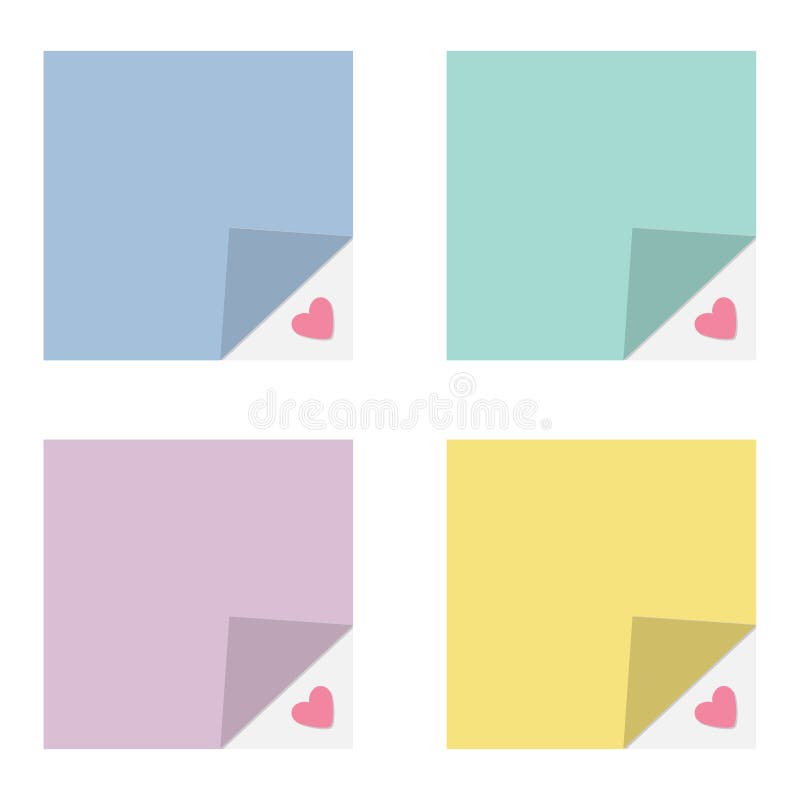 Adhesive Paper Notes and Tag Set. Heart Under Corner. Template. Flat ...