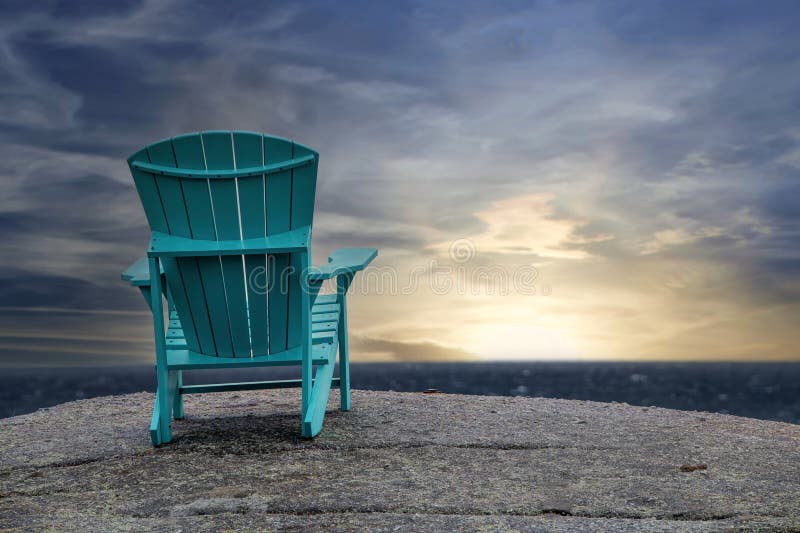 Adirondack Chair, Empty, Facing the Sunset on the Horizon Stock Image ...