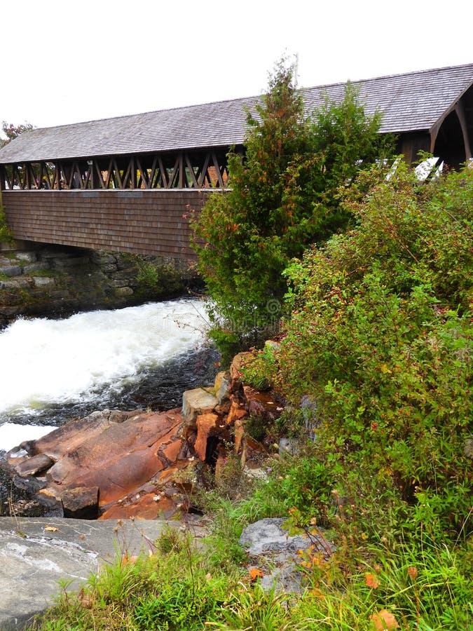 Adirondack Old Forge Covered Bridge in Autumn Stock Photo - Image of ...