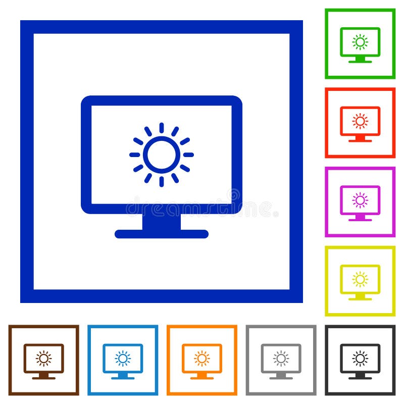 Adjust Screen Brightness Flat Framed Icons Stock Vector - Illustration ...