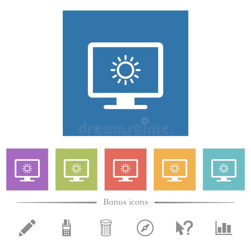 Adjust Screen Brightness Flat White Icons in Square Backgrounds Stock ...