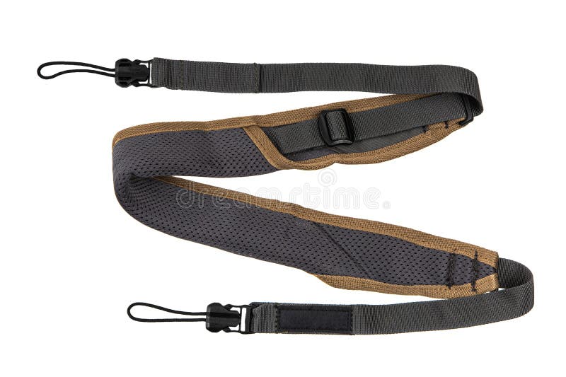 Adjustable Black and Brown Camera Strap with Hooks, Isolated on White ...