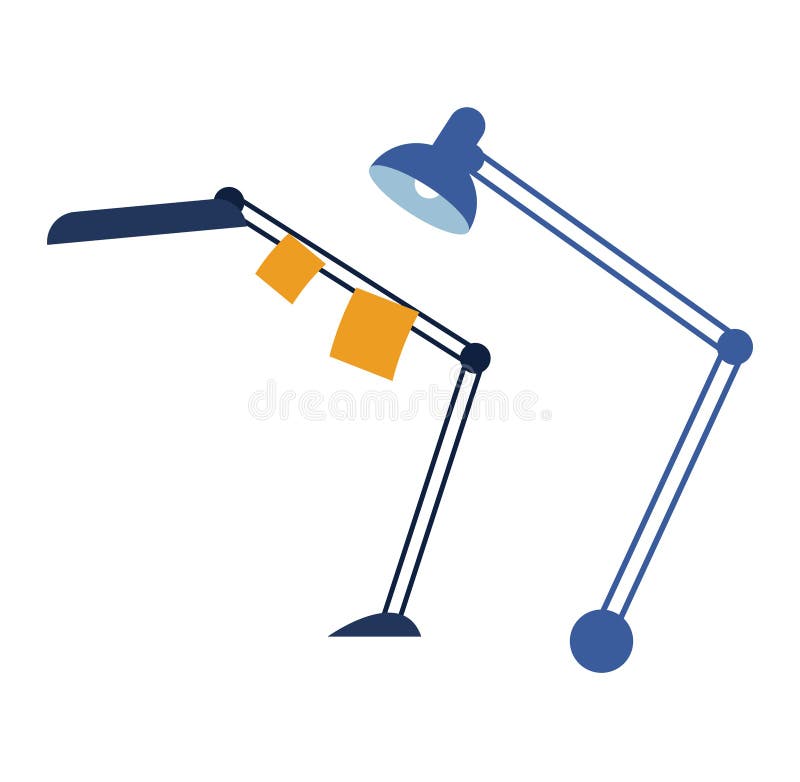 Adjustable Blue Desk Lamp with a Light on, Yellow Post-it Notes ...