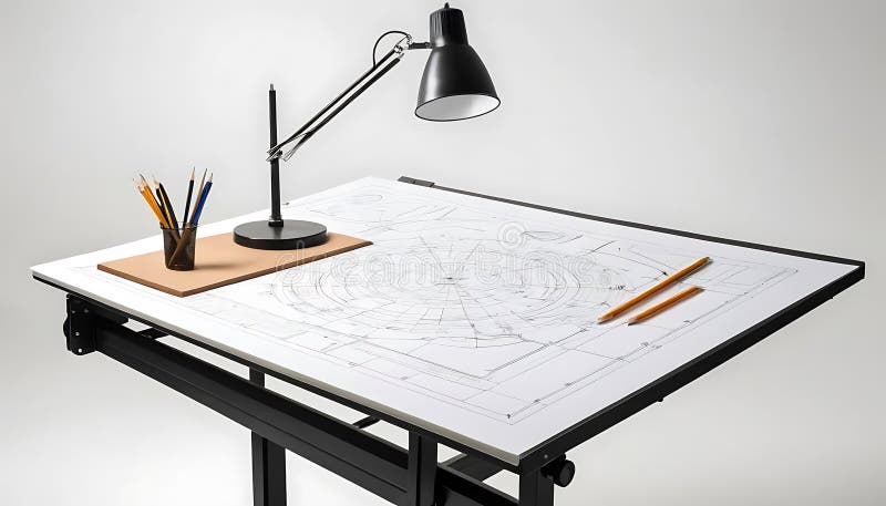 Adjustable Drafting Table with Lamp and Design Sketch Workspace Setup ...