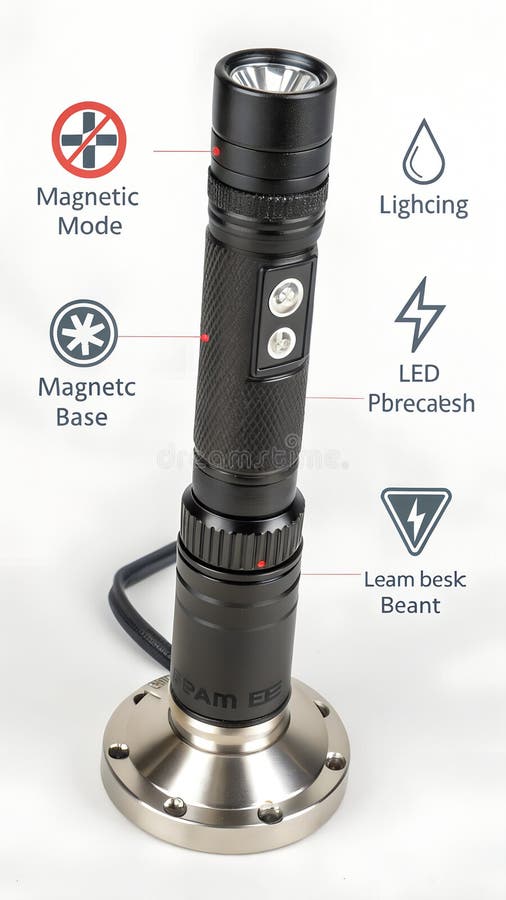Adjustable LED Flashlight with Magnetic Base and Beam Symbols Stock ...