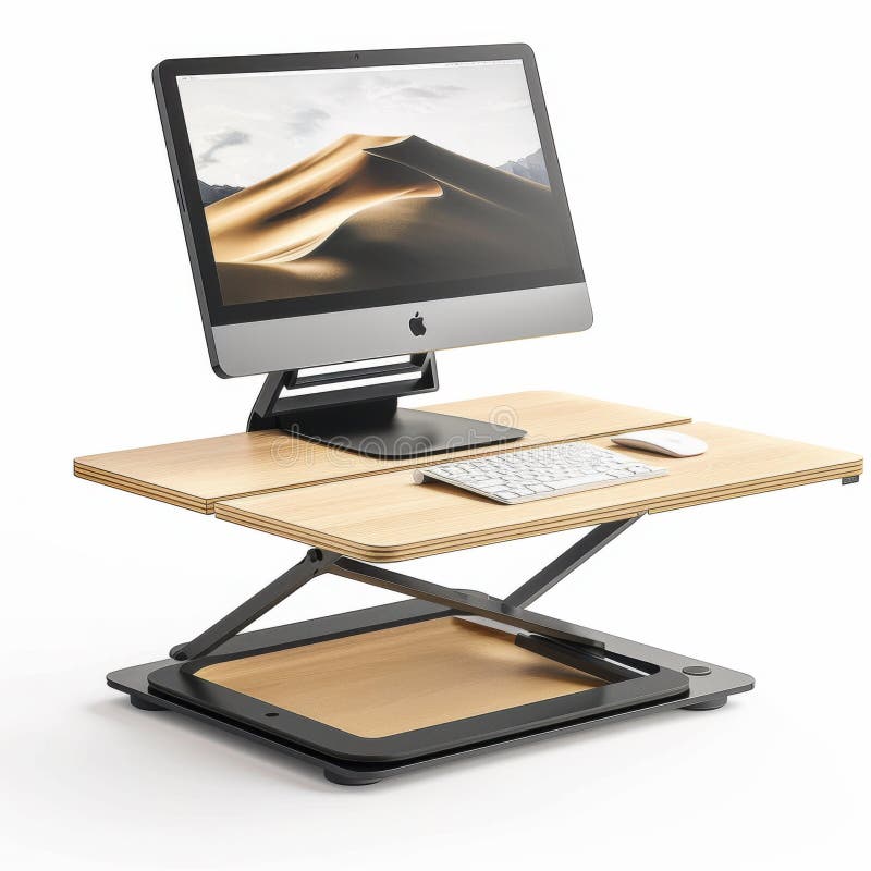 Adjustable Sit-stand Desk with Desktop Computer, Keyboard, and Mouse ...