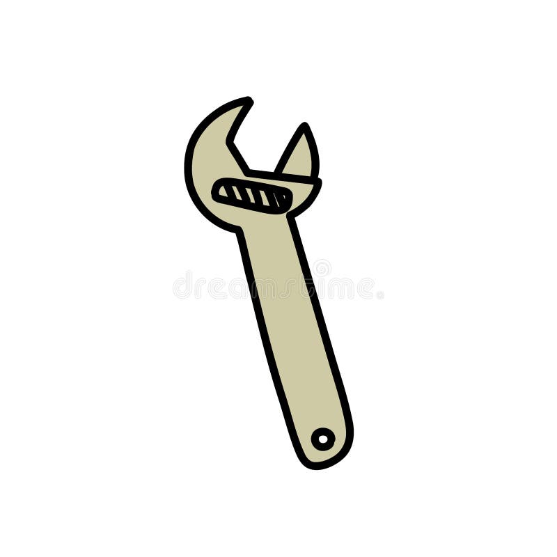 Adjustable Spanner Doodle Icon, Vector Color Line Illustration Stock ...