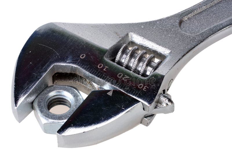 Adjustable Spanner and Nut Isolated on White Background Stock Photo ...