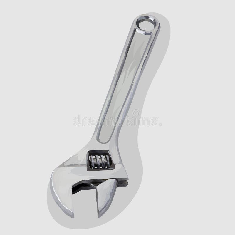 Adjustable Spanner Realistic Hand Drawn Illustrations and Vectors White ...