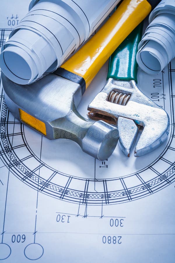 Adjustable Spanner Rolled Up Construction Plans Stock Photo - Image of ...