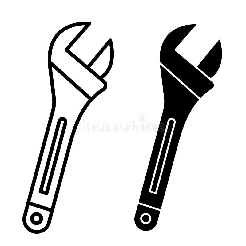 Adjustable Wrench Icon Set. Spanner Pipe Mechanical Vector Symbol in a ...