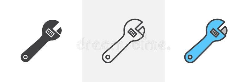 Adjustable Wrench Icon Set. Spanner Pipe Mechanical Vector Symbol in a ...
