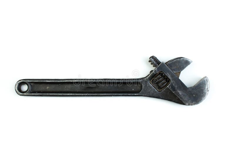 Adjustable Wrench Isolated on White. Top View Stock Photo - Image of ...